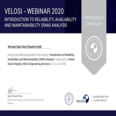 Certificate Of Completion Reliability Availability And Maintainability