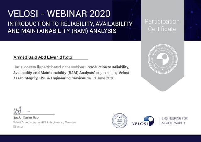 Certificate Of Completion Reliability Availability And Maintainability