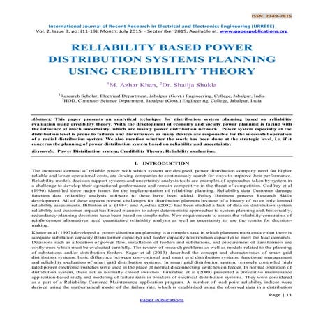 Reliability Based Power Distribution Systems Planning Using Credibility
