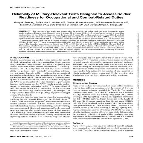 Reliability of Military Tests to Assess Soldier Readiness by MOS ...