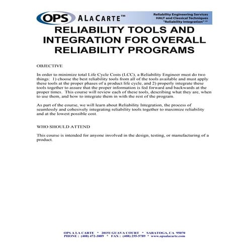 Reliability tools and integration seminar outline | PDF