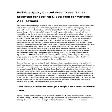 Reliable Epoxy Coated Steel Diesel Tanks Essential for Storing Diesel ...