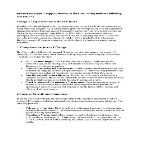 Reliable Managed IT Support Services in the USA: Driving Business Efficiency and Security | DOCX