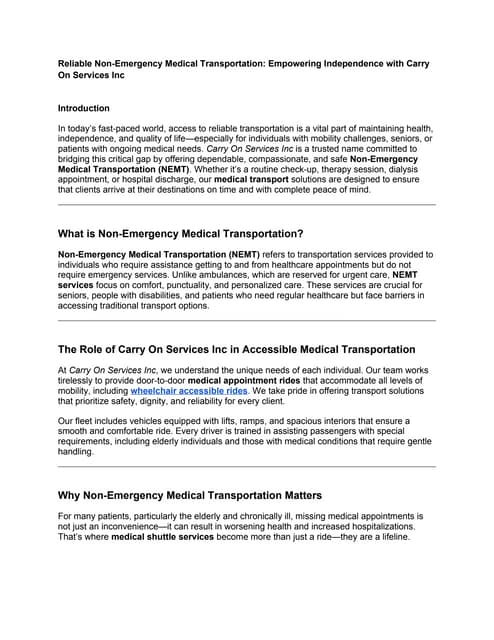 Reliable Non-Emergency Medical Transportation with Carry On Services ...