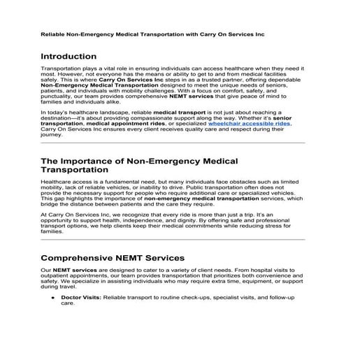Reliable Non-Emergency Medical Transportation with Carry On Services ...