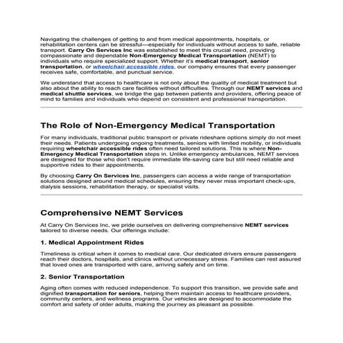 Reliable Non-Emergency Medical Transportation with Carry On Services ...