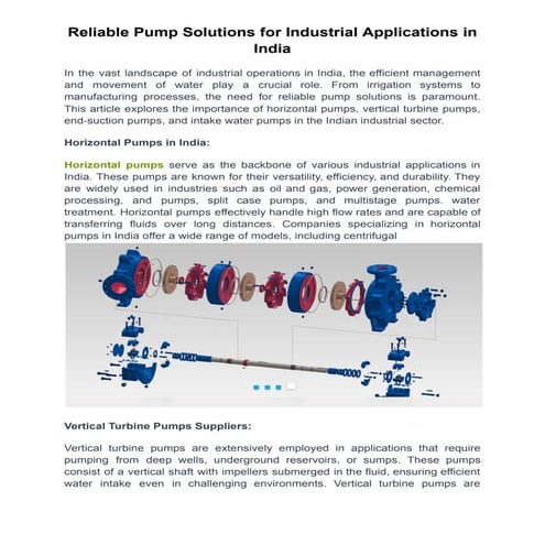 Reliable Pump Solutions for Industrial Applications in India | PDF