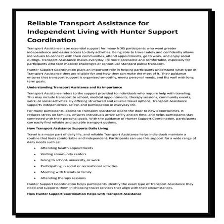 Reliable Transport Assistance That Supports Independent Living | PDF