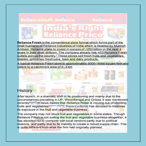 Reliance fresh | DOCX