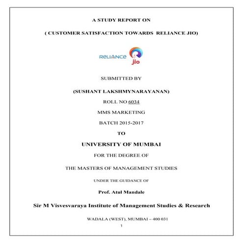 Year Long Project - Reliance Jio | PDF