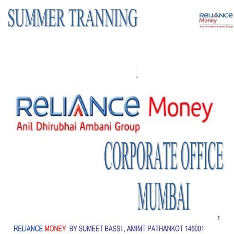 Reliance Money mumbai | PPT | Stocks and Bonds | Personal Investing