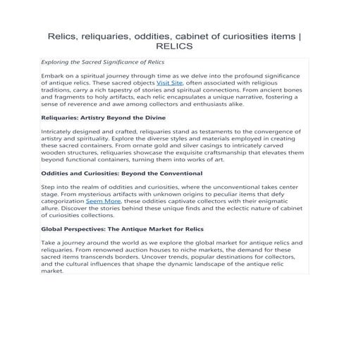 Relics, reliquaries, oddities, cabinet of curiosities items | RELICS.pdf