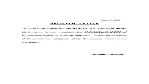 Relieving Letter Format | PDF