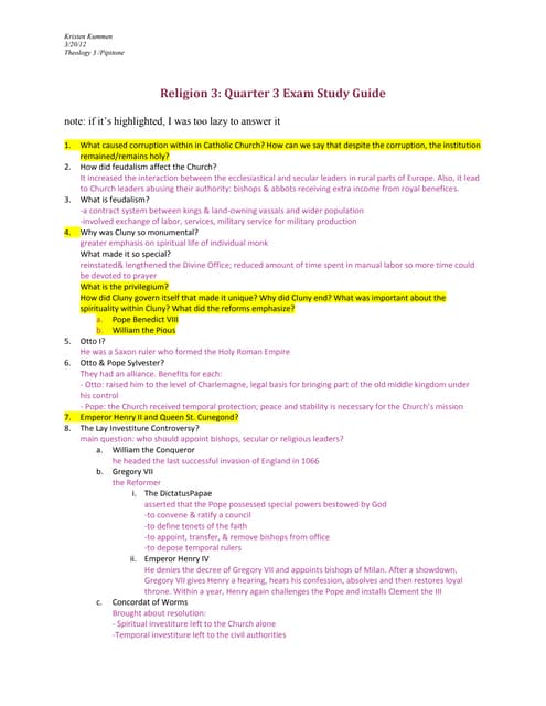 Church history study guide unit 2 | DOCX