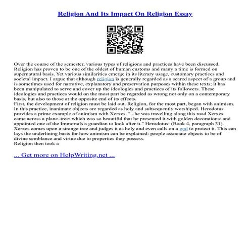 Religion And Its Impact On Religion Essay | PDF