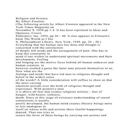 Religion and ScienceBy Albert Einstein(The following article b.docx