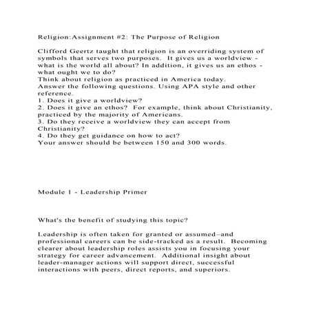 ReligionAssignment #2 The Purpose of ReligionClifford Geertz t.docx
