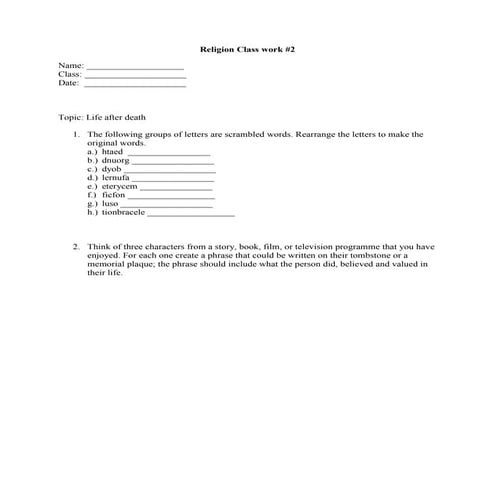 Religion classwork #1 | DOCX