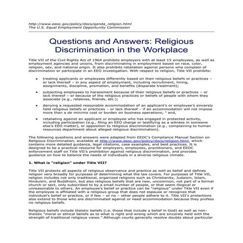 Religious discrimination in the workplace | DOCX