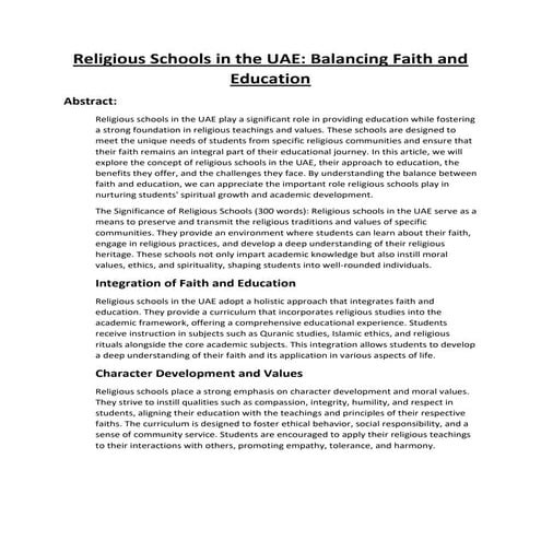 Religious Schools in the UAE Balancing Faith and Education | PDF