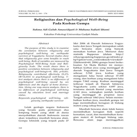 Religiusitas dan psychological well‐being | PDF