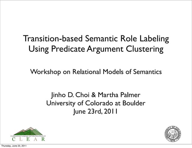 Transition Based Semantic Role Labeling Using Predicate Argument Clustering Pdf Programming