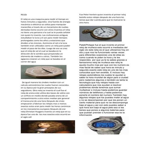 Línea de tiempo relacionada con la evolución del reloj | PDF