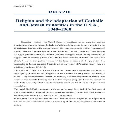 Religion and the adaptation of Catholic and Jewish minorities in the U ...