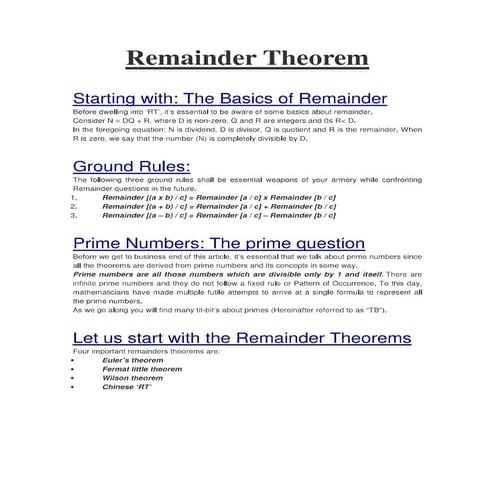 Remainder theorem | PDF