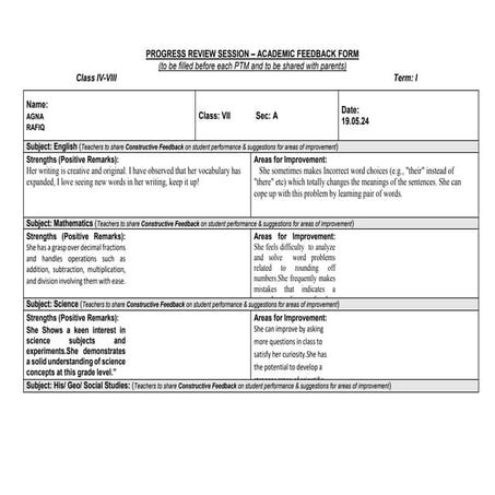 Feedback remarks for the students at the end of the session | DOCX