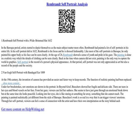 Rembrandt Self Portrait Analysis | PDF