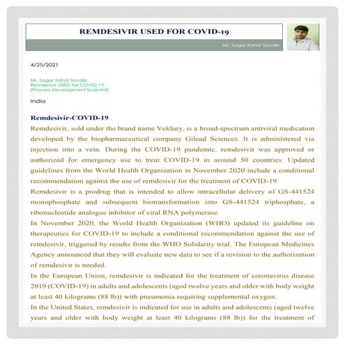 Remdesivir used for covid 19 | PDF