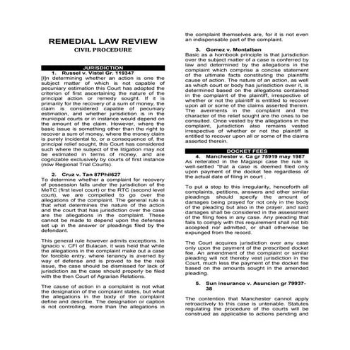 Remedial law case principles | DOC