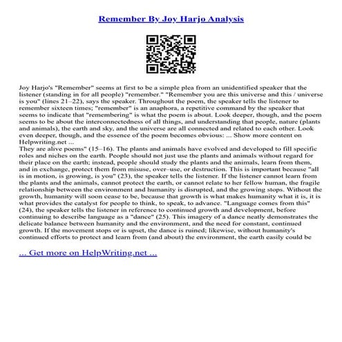 Remember By Joy Harjo Analysis | PDF