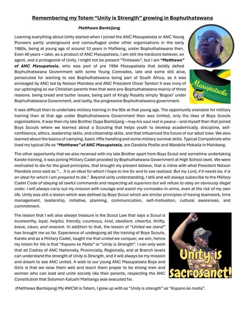 Matthews Bantsijang, Comrade at African national congress