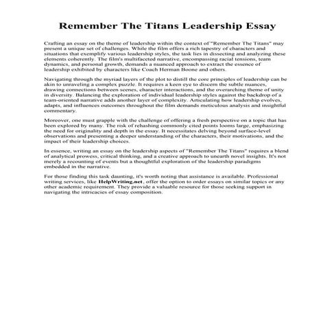 Examples Of Leadership In Remember The Titans | PDF