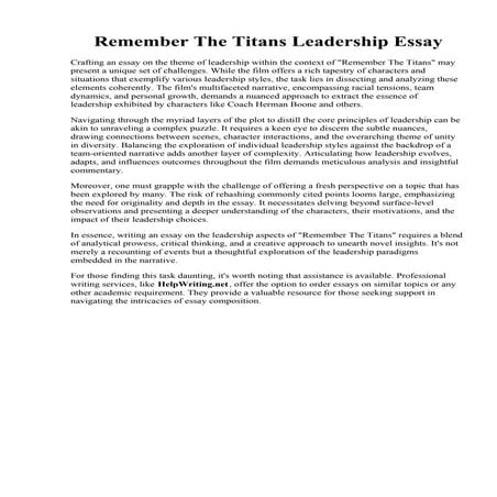 Remember The Titans Leadership Essay. Remember The Titans Leadership ...