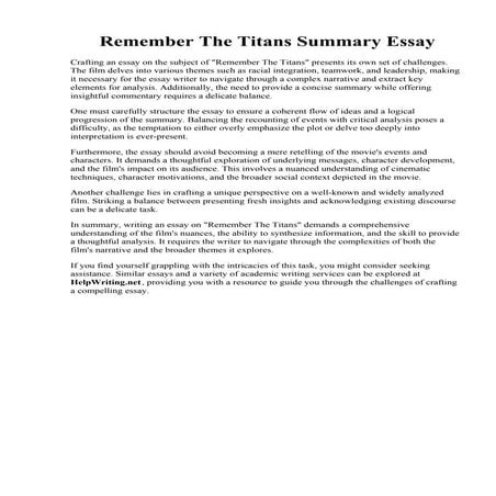 Remember The Titans Summary Essay.pdf | Screenwriting | Content Production
