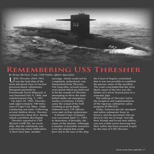 Remembering USS Thresher - STTF April 2014 | PDF
