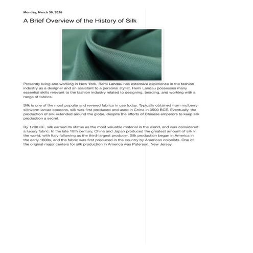 A Brief Overview of the History of Silk | PDF