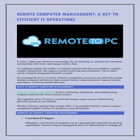 REMOTE COMPUTER MANAGEMENT: A KEY TO EFFICIENT IT OPERATIONS | PDF