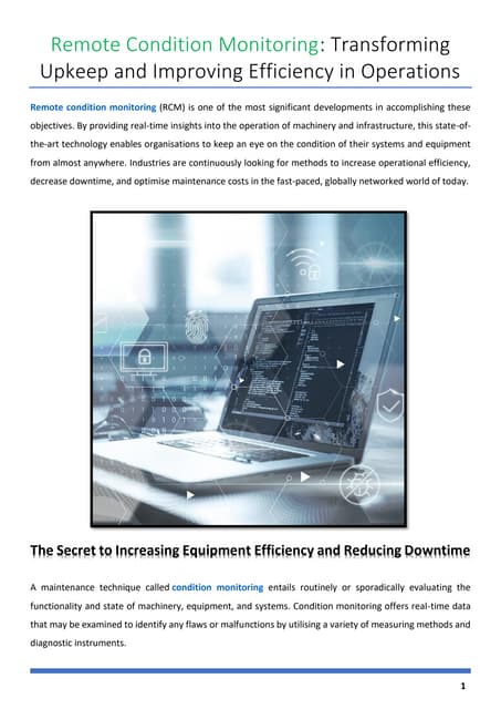 Remote Condition Monitoring Transforming Upkeep and Improving ... Remote Condition Monitoring Transforming Upkeep and Improving ...