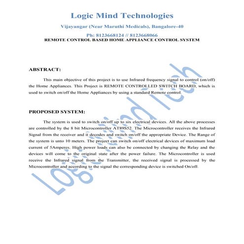 Remote control based home appliance control system | PDF