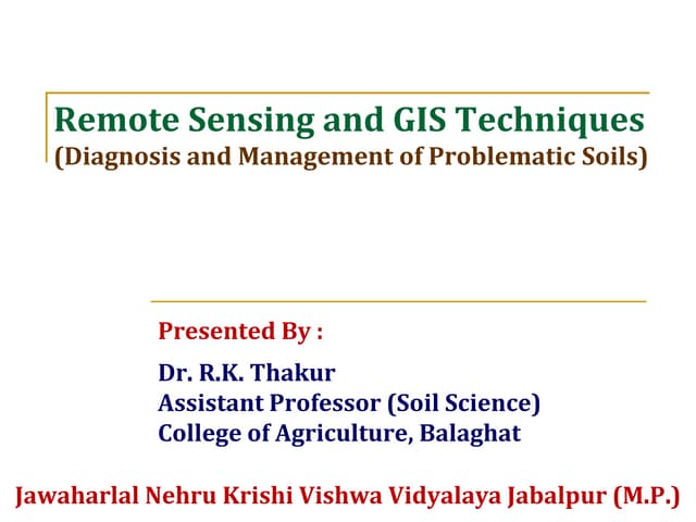 GIS and Remote Sensing in Diagnosis and Management of Problem Soil with ...