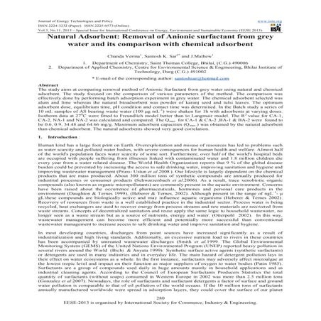 Removal of anionic surfactant from grey water and its comparison with ...