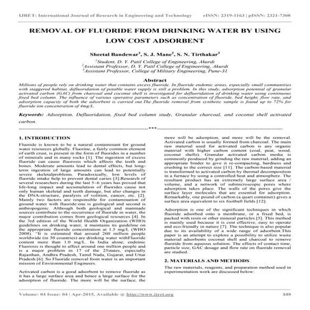 Removal of fluoride from drinking water by using low cost adsorbent | PDF