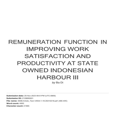 REMUNERATION FUNCTION IN IMPROVING WORK SATISFACTION AND PRODUCTIVITY ...