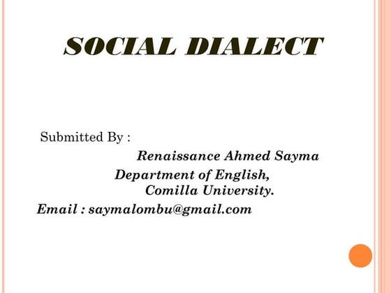 Regional dialect and social dialect | PPT