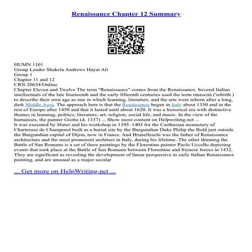 Renaissance Chapter 12 Summary | PDF