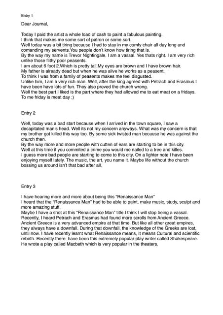 Renaissance diary entry 1 | PDF